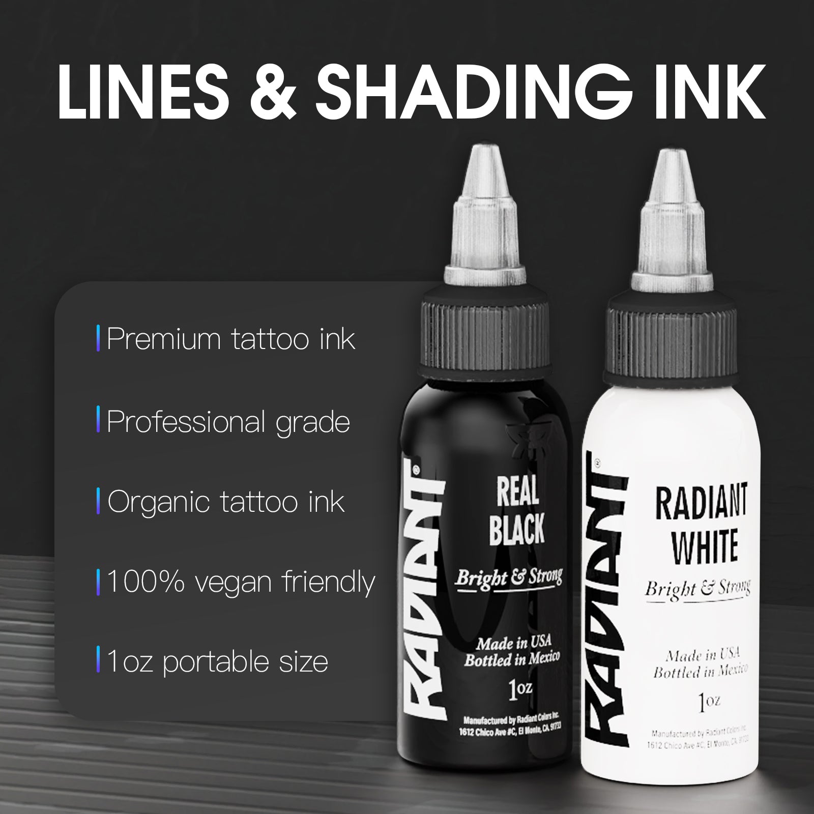 Radiant Tattoo Ink Black / White / Gray Tricolor Series 1OZ