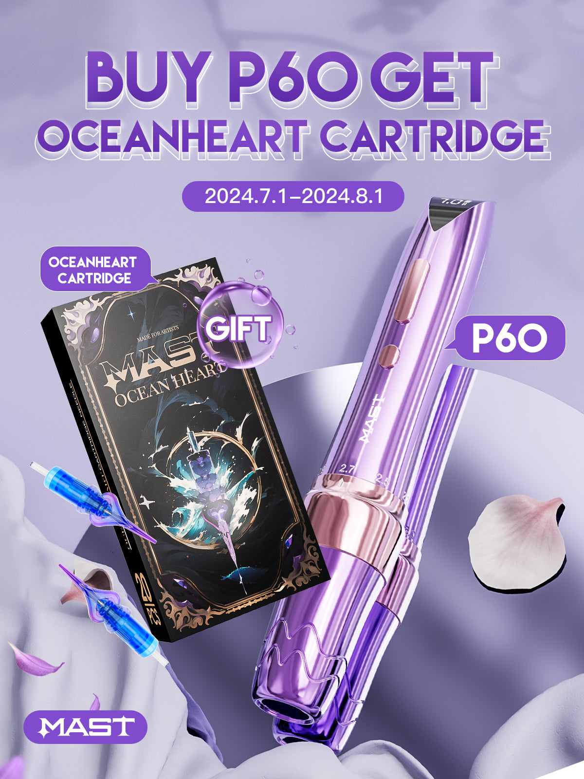 MAST P60 Wireless Tattoo Pen Machine With 2.2mm-3.2mm Adjustable Strok ...