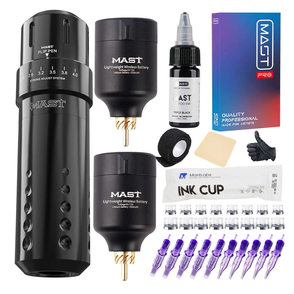 Mast Flip Tattoo Pen Machine 2.6-4.0mm Stroke Wireless Battery Kit ...