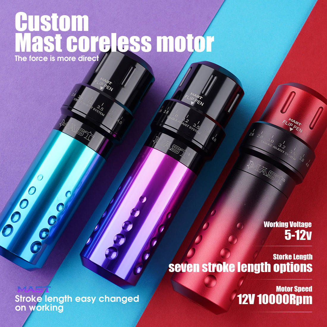 Mast Flip Rotary Tattoo Pen Machine 2.6-4.0mm Seven-stroke Length